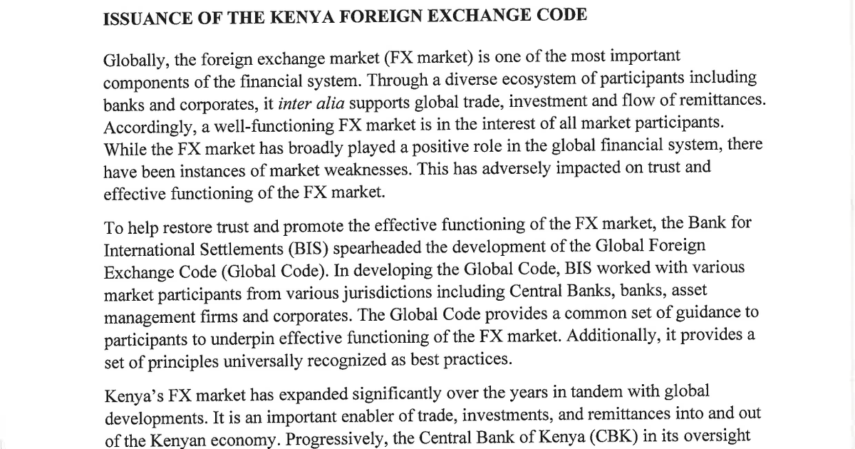 Banking Circular No.1 of 2023 - Issuance of the Kenya Foreign Exchange ...
